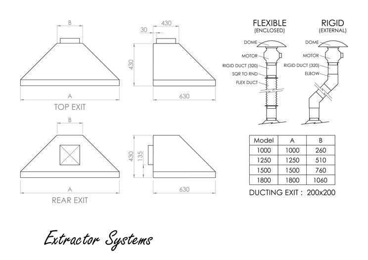 Extractor Hood (Rear or Top Exit)- H-1000T/R – Camino Living